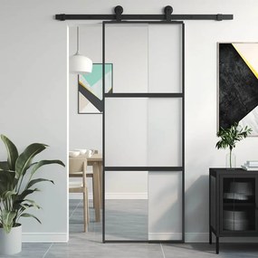Posuvné dveře černé 76 x 205 cm tvrzené sklo a hliník 155201
