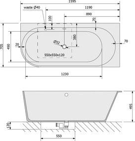 Polysan SUSSI R 160 x 70 x 49,5 cm 90191R vana volně stojící