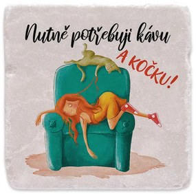Nutně potřebuji kávu a kočku - mramorový tácek
