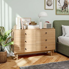 HOMCOM Komoda se 6 Zásuvkami a Masivními Dřevěnými Nohy 120 x 40 x 80 cm Dřevěná Barva