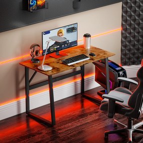 HOMCOM Psací stůl, počítačový stůl s ocelovým rámem, kancelářský stůl PC stůl 120x60x76 cm rustikálně hnědá + černá