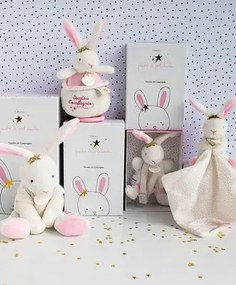 Doudou Dárková sada - Hračka s úchytem na dudlík králíček 15 cm / od 0