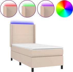 Box spring postel matrace a LED cappuccino 100x200cm umělá kůže 3139252