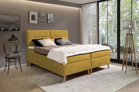 ZETKA PORTO 200x200 moderní kontinentální postel boxspring s úložným prostorem žlutá 202 x 122 x 222 cm