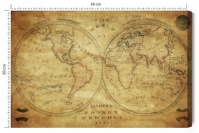 Obraz Historická Mapa Světa Z 19. Století Nedostatek Nedostatek Přírodní plátno 120x80