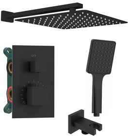 Sapho Sapho, Podomítkový sprchový set s termostatickou baterií, box, 2 výstupy, černá mat, 1102-32B-21
