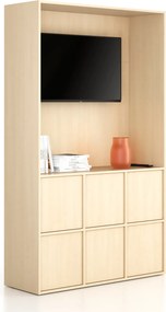 Kancelářská skříň FRAME, 6x dveře, prostor pro TV, 1299 x 450 x 2162 mm, PUSH-lock, bříza