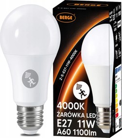 BERGE LED žárovka E27 - 11W - s mikrovlnným senzorem pohybu a soumraku - neutrální bílá