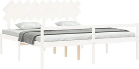 Postel s čelem pro seniory bílý 200x200 cm masivní dřevo 3195567