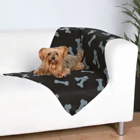 TRIXIE BEANY 100x70 cm černá s bílými tlapkami / Deka pro psy / Fleece