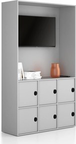 Kancelářská skříň FRAME, 6x dveře, prostor pro TV, 1299 x 450 x 2162 mm, kódový zámek, šedá