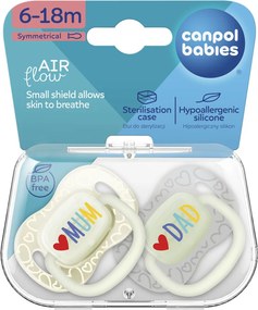 Canpol babies Dudlík svítící silikonový symetrický LOVE MUM&DAD 6-18m 2ks
