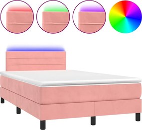 Box spring postel s matrací a LED růžová 120x200 cm samet 3134458