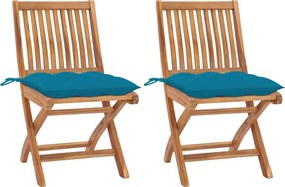 vidaXL Zahradní židle 2 ks podušky masivní teak [3062449] Barva: Světle modrá