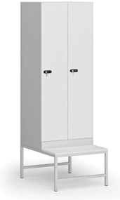 Šatní skříňka S1 s lavičkou, 2 oddíly, 1875 x 600 x 500/800 mm, demont, mechanický kódový zámek, laminované dveře, bílá