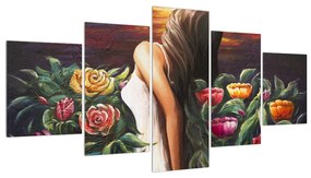 Obraz ženy a květin (150x80 cm)