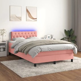 Box spring postel s matrací a LED růžová 120x200 cm samet 3134578