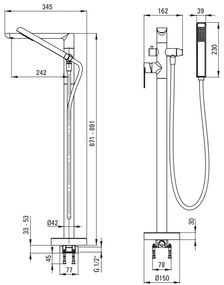 Deante Jasmin, volně stojící vanová baterie s ruční sprchovou soupravou, chromová, BGJ_017M