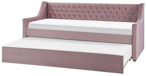 Rozkládací sametová postel 90 x 200 cm růžová MONTARGIS Beliani