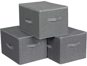 Skládací úložné boxy s víkem, úchytkou, 3 ks, šedé