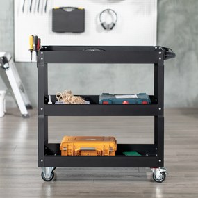 DURHAND třípatrový vozík na nářadí, 4 kolečka, ocel, 83Š x 35,3D x 76V cm, černý