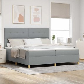 Postel s boxspringem s čelo Světle šedá 200 x 200 cm textil 3339644