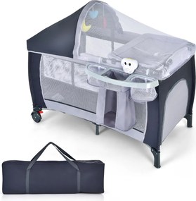 Costway Cestovní skládací postýlka 4 v 1 a dětská kolébka – 123 × 63 × 76 cm
