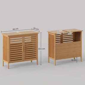 Kleankin skříňka pod umyvadlo z bambusu se 2 dveřmi pro koupelnu, 66x29x61,5 cm, přirodní