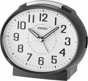 Černý Oválný Budík Seiko QHK059K, Hlasitý Alarm, Tichý Mechanismus