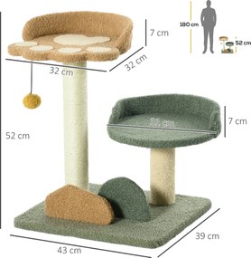 PawHut škrabadlo, snadno přenosné, 52 cm, škrabadlo pro kočky, 2 úrovně, hrací míček, sisal, pro vnitřní použití| Aosom