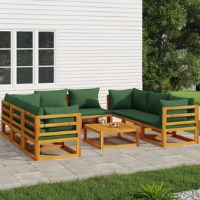 vidaXL 9dílná zahradní sedací souprava podušky masivní dřevo [3155287] Barva polštáře: Zelená