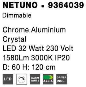 Nova Luce Závěsné svítidlo NETUNO chromovaný hliník křišťál LED 32W 3000K stmívatelné