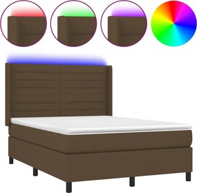 Box spring postel s matrací a LED tmavě hnědá 140x200 cm textil 3138400