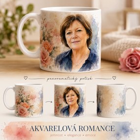 Hrnek s portrétem z vlastní fotografie – panoramatický potisk | 16 uměleckých stylů Styl portrétu:: Akvarelová romance