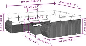 11dílná zahradní sedací souprava s poduškami šedá polyratan 3254239