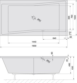 Polysan Polysan, QUEST obdélníková vana 190x100x49cm, bílá, 78531
