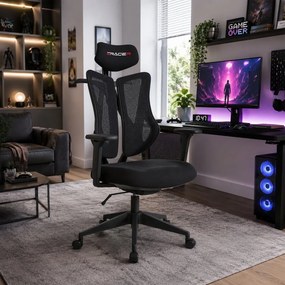 Herní  ergonomická  židle ERACER H3246 — síť / látka, černá