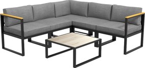 Outsunny Zahradní Lounge se Sofou a Konferenčním Stolkem, 6-Dílná Souprava z Hliníku s Polstrovanými Polštáři, Konferenční Stolek s Dřevěným Efektem,…