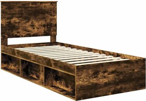 Rám postele s čelo Kouřový dub 90 x 190 cm Masivní borové dřevo 3411068