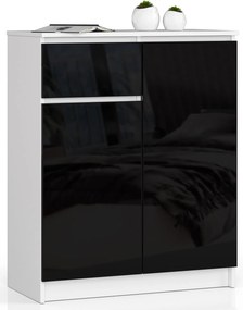 Komoda K80 2D1SZ bílá/černý lesk