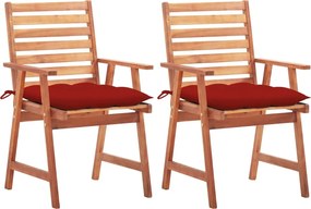 vidaXL Zahradní jídelní židle 2 ks s poduškami masivní akáciové dřevo [3064338] Barva: Červená