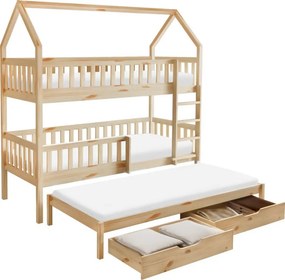 Montessori patrová postel 90x200 s přistýlkou, přírodní, VENITA TYP 1 Kondela 0000396837