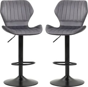 HOMCOM sada 2 barových stoliček s výškově nastavitelným ergonomickým sedákem a opěrkou nohou, vysoké stoličky z sametové látky a kovu, 47x51,5x92-114…