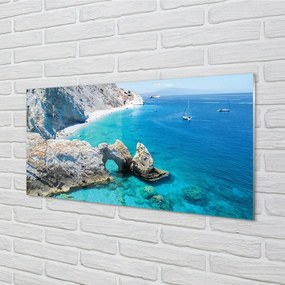 Obraz na skle Řecko Beach břehu moře 125x50 cm