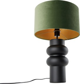 Designová stolní lampa s černým sametovým stínítkem zelená se zlatem 35 cm - Alisia