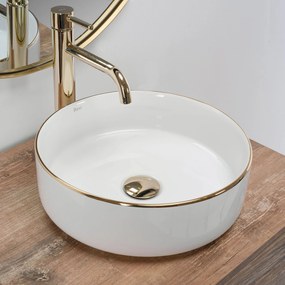 Rea Sami Gold Edge, umyvadlo na desku 36x36 cm, bílá-zlatá, REA-U6758