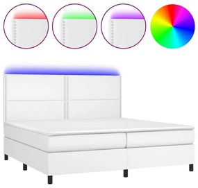 Box spring postel s matrací a LED bílá 200x200 cm umělá kůže,  3135904