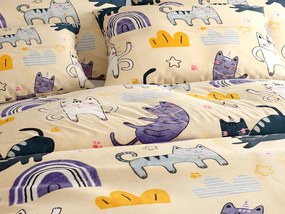 Sada mikroplyšového povlečení PURRSLEEP béžové + prostěradlo mikroplyš SOFT 90x200 cm bílé, jednolůžko
