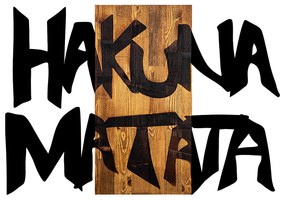 Wallexpert Dekorativní nástěnný dřevěný doplněk Hakuna Matata 5, Černá, Světlý Ořech