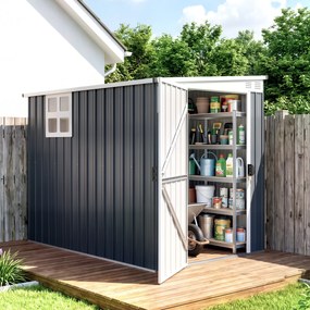 Outsunny Kovová Kůlna na Nářadí 2.7m² 128x231x181cm Se Šikmou Střechou, Okno, Zámek, Voděodolná Exteriérová Kůlna pro Zahradní Prostor Tmavě Šedá